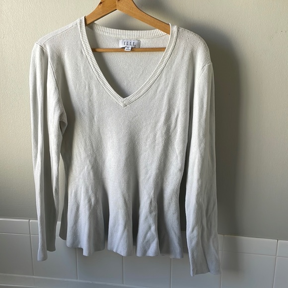 Elle | Sweaters | Elle Fit And Flare Peplum Neutral Pullover Knit White ...